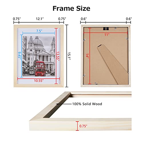 Charein 11x14 Picture Frame Set of 6, Made of Solid Wood for 8x10 pictures with Mat or 11x14 without Mat, Multi Photo Frames for Wall Hanging and Tabletop Display Home Office Decor, Wood Grain