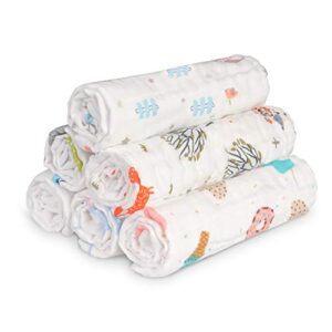 FOOK FISH Muslin Baby Burp Cloths 6 Pack Premium Cotton Burping Rags for Newborn Ultra Soft and Absorbent Unisex Spit Up Rags for Boys and Girls Perfect Baby Registry Gift 20'' X 10''