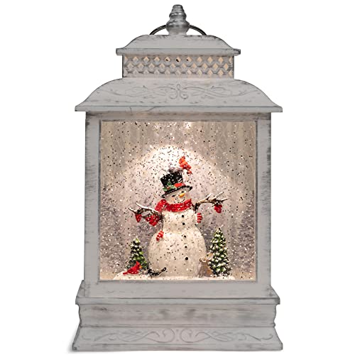 DEMDACO Distressed White Snowman Scene Musical LED 10.5 x 6.5 Resin Christmas Decorative Tabletop Snow Water Globe