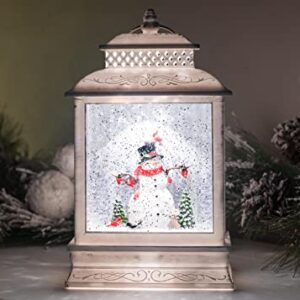 DEMDACO Distressed White Snowman Scene Musical LED 10.5 x 6.5 Resin Christmas Decorative Tabletop Snow Water Globe