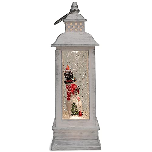 DEMDACO Distressed White Snowman Scene Musical LED 10.5 x 6.5 Resin Christmas Decorative Tabletop Snow Water Globe