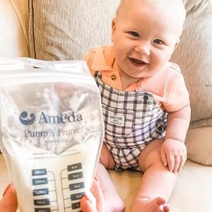 Ameda Pump'N Protect Breastmilk Storage Bag 6oz, 100pc, Baby Essentials, Breastfeeding Supplies, Resealable Breast Milk Storage Bags for Refrigerator or Freezer, BPA Free