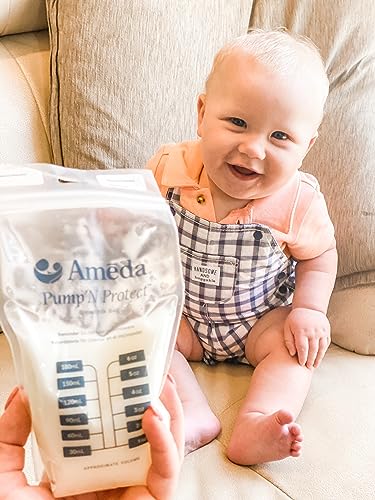 Ameda Pump'N Protect Breastmilk Storage Bag 6oz, 100pc, Baby Essentials, Breastfeeding Supplies, Resealable Breast Milk Storage Bags for Refrigerator or Freezer, BPA Free