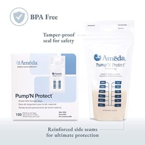 Ameda Pump'N Protect Breastmilk Storage Bag 6oz, 100pc, Baby Essentials, Breastfeeding Supplies, Resealable Breast Milk Storage Bags for Refrigerator or Freezer, BPA Free