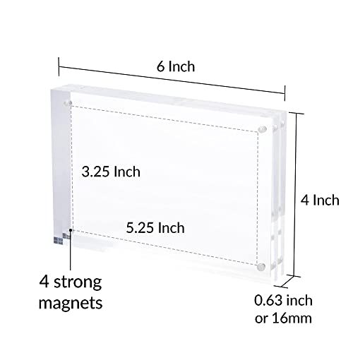 SimbaLux Magnetic Acrylic Picture Photo Frame 4x6 inches (3 Pack), Clear Glass Like, Double Sided Frameless Desktop Floating Display, Free Standing, Easy to Change