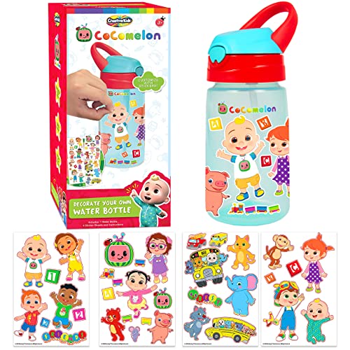 Creative Kids Cocomelon Decorate Your Own Water Bottle BPA Free Toddler Water Bottle with 4 Sheets of Customized Stickers - DIY Arts and Crafts - Easy to Grip Durable Gift for Boys & Girls Age 3+