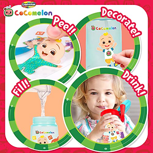 Creative Kids Cocomelon Decorate Your Own Water Bottle BPA Free Toddler Water Bottle with 4 Sheets of Customized Stickers - DIY Arts and Crafts - Easy to Grip Durable Gift for Boys & Girls Age 3+