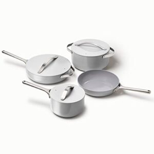 Caraway Nonstick Ceramic Cookware Set (12 Piece) Pots, Pans, Lids and Kitchen Storage - Non Toxic, PTFE & PFOA Free - Oven Safe & Compatible with All Stovetops (Gas, Electric & Induction) - Gray