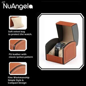 NuAngela PU Leather Watch Box, Single Display Luxury Storage Case For Wristwatches and Smart Watches, Holder With Pillow, Jewelry Bearer Gift Case For Women/Men, Mother's Day Birthday Valentine's Day Gift Box (Brown)