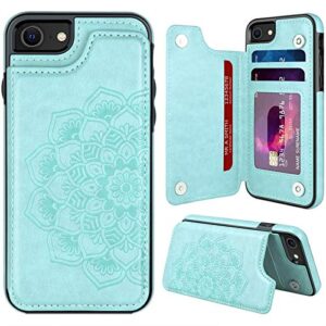 mmhuo for iphone 7/8/se 2020/se 2022 case with card holder,flower magnetic back flip case for iphone 7/8/se 2020 wallet case for women,protective case phone case for iphone 7/8/se 2020/se 2022,mint