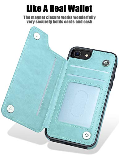 MMHUO for iPhone 7/8/SE 2020/SE 2022 Case with Card Holder,Flower Magnetic Back Flip Case for iPhone 7/8/SE 2020 Wallet Case for Women,Protective Case Phone Case for iPhone 7/8/SE 2020/SE 2022,Mint