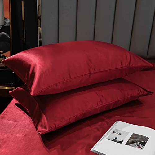 3 Pieces Silk Like Comforter Cover Set with Zipper Closure, Microfiber Luxury Breathable Ultra Soft Bedding Duvet Cover Set, Solid Color Modern Quilt Cover Set,Red,Queen(90''x90'')