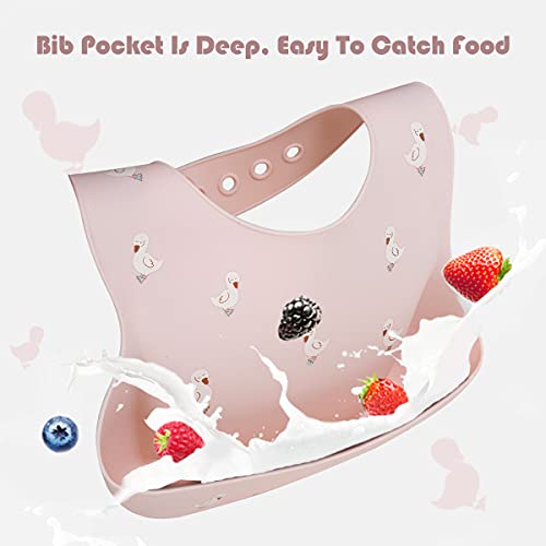 Little Dimsum Silicone Baby Bibs Soft Comfortable Baby Food Bibs Waterproof Feeding Bibs Toddlers Adjustable Silicone Bibs Baby with Food Catcher Easy Wipes Clean,Duck&sheep