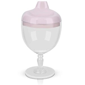 crumye princess wine sippy cup spill proof, fancy wine glass sippy cup no spill for baby girl 1+ year old, goblet style great for your princess holiday birthday party, 5 ounce (pink)