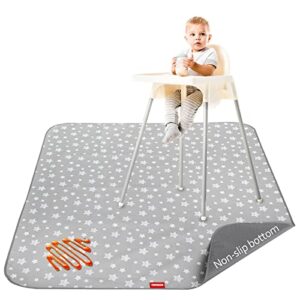 mealtime splat mat for under high chair mat, non slip waterproof floor mats washable portable picnic splash mat for baby art/craft/playtime, 42x46 inch - grey star