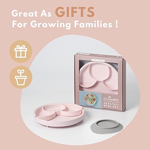 Miniware Healthy Meal Set with Sandwich Plate, Divider, and Detachable Suction Foot for Baby Toddler Kids - Promotes Self Feeding | Dishwasher Safe (Cotton Candy)