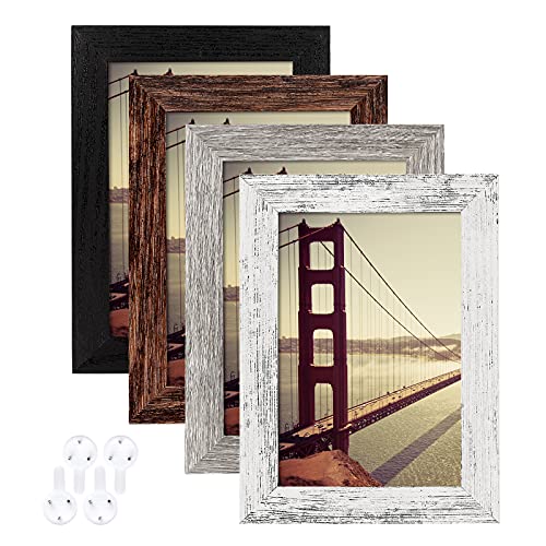 BAIJIALI 4x6 Picture Frame Distressed Farmhouse Wood Pattern Set of 4 with Tempered Glass,Display 3.5x5 Photos with Mat or 4x6 Without Mat, Horizontal and Vertical Formats for Wall and Table Mounting,Multicolour