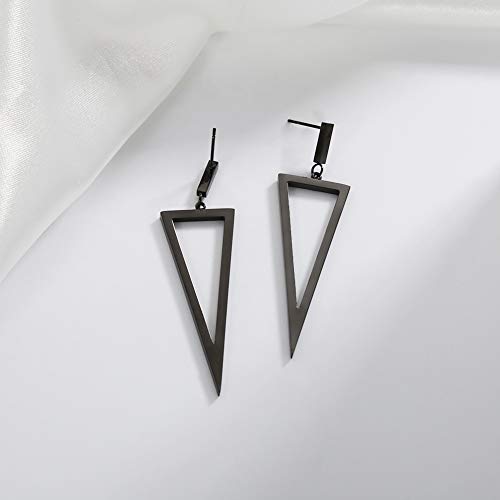 Black Stainless Steel Metal Triangle Dangle Drop Earrings For Women