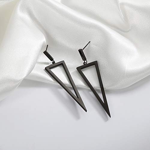 Black Stainless Steel Metal Triangle Dangle Drop Earrings For Women