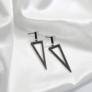 Black Stainless Steel Metal Triangle Dangle Drop Earrings For Women