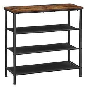 vasagle shoe rack, 4 tier shoe storage rack for 9-12 pairs of shoes, shoe organizer for entryway, with 3 fabric shelves and wooden top, steel frame, industrial, rustic brown and black ulbs035b01