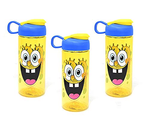 [3-Pack] Nickelodeon Spongebob 16.5oz Kids Sullivan Sports Water Bottle, BPA-free, Yellow/Blue