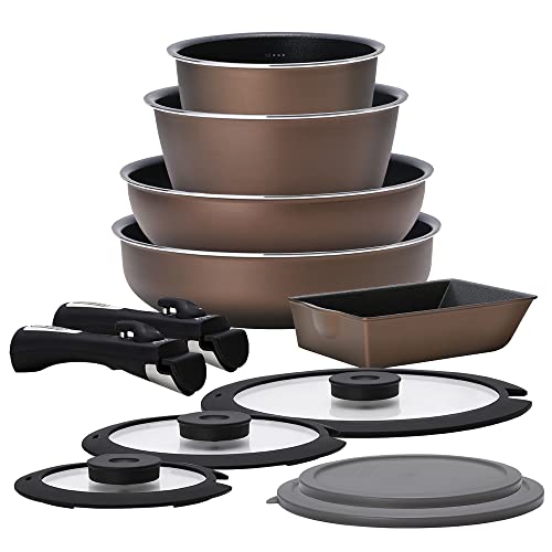 Iris Ohyama PDCG-S12S Frying Pan Pot Set Deep Scale with Measurement Cup Not Required, For Gas Fires, Diamond Coat, Pandy Plus, 12 Pieces, Set of 12, For Gas Fires, Chestnut Brown