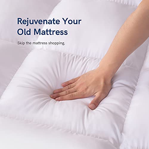 ELEMUSE Twin XL Cooling Mattress Topper for College Dorm, Thick Extra Long Twin Mattress Pad Cover for Back Pain, Plush Soft Pillowtop with Elastic Deep Pocket, Overfilled Down Alternative Filling