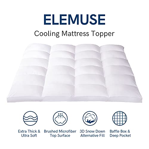 ELEMUSE Twin XL Cooling Mattress Topper for College Dorm, Thick Extra Long Twin Mattress Pad Cover for Back Pain, Plush Soft Pillowtop with Elastic Deep Pocket, Overfilled Down Alternative Filling