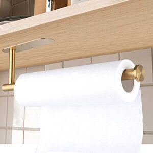 Gold Paper Towel Holder Under Cabinet Mount Wall Kitchen Countertop Paper Towel Rack with Adhesive and Screws, Stainless Steel Resistant Corrosion & Rust