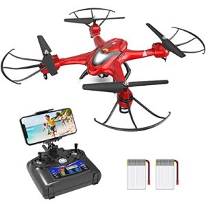 holy stone hs200 fpv drone with camera 720p hd live video for adults and kids rc wifi quadcopter with voice app control, altitude hold, 3d flip, one key function, 2 batteries, easy to fly for beginners