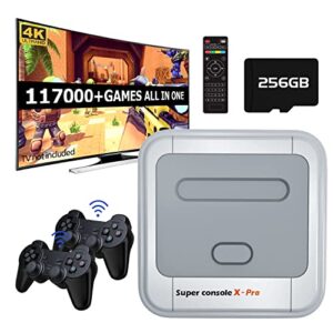 kinhank super console x pro,117,000+ classic games retro video game console,gaming systems for 4k tv hd/av output,dual wireless 2.4g controllers,up to 5 players,gift for men(256g)