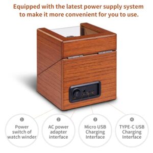 Ceymodir Single Watch Winder for Automatic Watches,Wooden Automatic Watch Winder Box with Flexible Plush Pillow, 4 Charging Ways, Super Quiet Motor, Fit Women and Man Watches