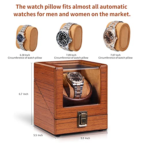 Ceymodir Single Watch Winder for Automatic Watches,Wooden Automatic Watch Winder Box with Flexible Plush Pillow, 4 Charging Ways, Super Quiet Motor, Fit Women and Man Watches