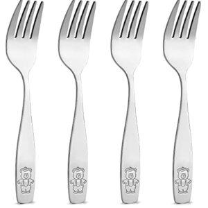 zulay kitchen 4-piece toddler silverware set - toddler utensils for self feeding - smooth edged kids silverware stainless steel, mirror polished, dishwasher safe (4 forks)