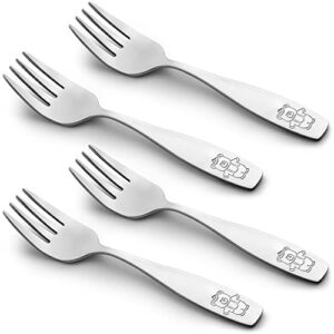 Zulay Kitchen 4-Piece Toddler Silverware Set - Toddler Utensils for Self Feeding - Smooth Edged Kids Silverware Stainless Steel, Mirror Polished, Dishwasher Safe (4 Forks)