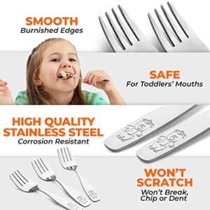 Zulay Kitchen 4-Piece Toddler Silverware Set - Toddler Utensils for Self Feeding - Smooth Edged Kids Silverware Stainless Steel, Mirror Polished, Dishwasher Safe (4 Forks)