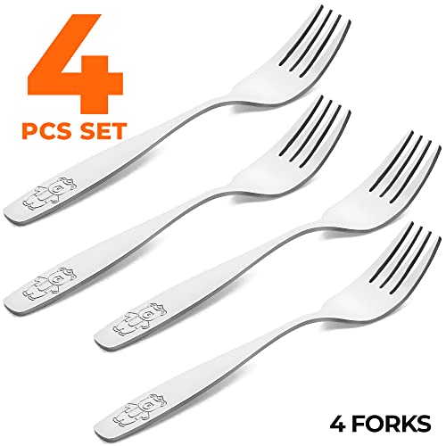 Zulay Kitchen 4-Piece Toddler Silverware Set - Toddler Utensils for Self Feeding - Smooth Edged Kids Silverware Stainless Steel, Mirror Polished, Dishwasher Safe (4 Forks)