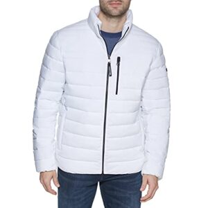 calvin klein men's lightweight water resistant packable down puffer jacket (standard and big & tall), white, large