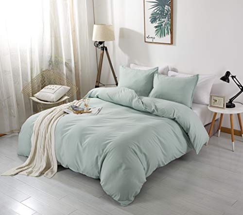 ALAZURIA Duvet Cover Twin Size, Soft Microfiber Twin Duvet Cover Set (2 Piece) Breathable, Zipper Closure, 4 Corner Ties (1 Comforter Cover + 1 Pillow Sham) Green Tea Matcha, Twin