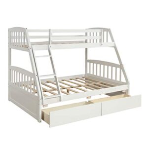 u/d twin over full bunk bed, solid wood bunk bed frame with two storage drawers, idea for kids/teens, no box spring needed (white gyidqx