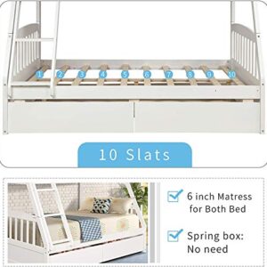 U/D Twin Over Full Bunk Bed, Solid Wood Bunk Bed Frame with Two Storage Drawers, Idea for Kids/Teens, No Box Spring Needed (White GYIDQX