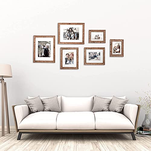 TWING 5x7 Picture Frames Set of 6, Rustic Farmhouse Picture Frame 4x6 with Mat or 5X7 Without Mat, Tabletop Display and Wall Mounting Home Decorative collage picture Photo Frames Wood Brown,Walnut