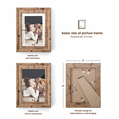 TWING 5x7 Picture Frames Set of 6, Rustic Farmhouse Picture Frame 4x6 with Mat or 5X7 Without Mat, Tabletop Display and Wall Mounting Home Decorative collage picture Photo Frames Wood Brown,Walnut