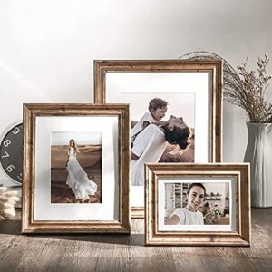 TWING 5x7 Picture Frames Set of 6, Rustic Farmhouse Picture Frame 4x6 with Mat or 5X7 Without Mat, Tabletop Display and Wall Mounting Home Decorative collage picture Photo Frames Wood Brown,Walnut