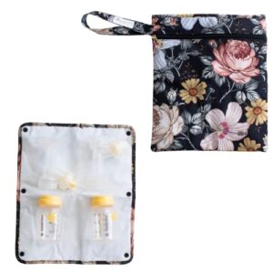 breast pump bag wet bag - pump bag with floral pattern wet dry bag for breast pump parts pumping bag size is 13" by 11" pump bag for breast pump with staging mat and removable waterproof insert