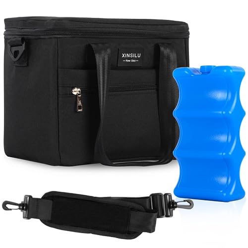 Xinsilu Breastmilk Cooler Bag Travel Black Baby Bottle Cooler Bag with Ice Pack Fits 6 Baby Bottles Cooler Bag Large Capacity Insulated Bottle Bag for Travel Baby Milk Daycare