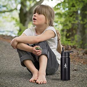 Farsea Insulated Water Bottle with Straw Lid & Spout Lid & Paracord Handle, Stainless Steel Water Bottle Wide Mouth, Double Wall Sweat-Proof BPA-Free, 18 oz, Black