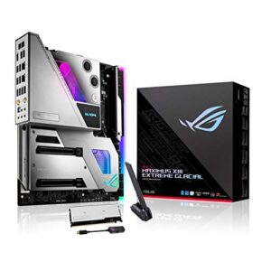 asus rog maximus xiii extreme glacial (wifi 6e) z590 lga 1200(intel® 11th) eatx gaming motherboard (pcie 4.0,18+2 power stages,integrated ek water block, 5xm.2 slots, 2xthunderbolt™ 4, 10 & 2.5gb lan)