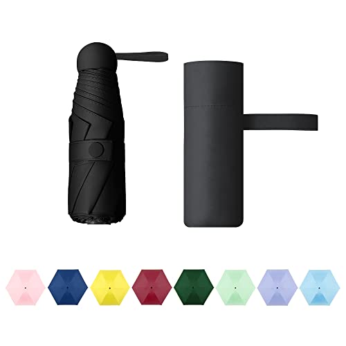 TIME LOVER Mini Windproof Folding Travel Umbrella, Sun & Rain Umbrellas, Compact Portable for Women Men (Black)